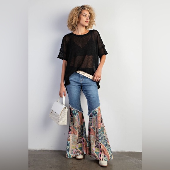 easel | Jeans | Easel Boho Printed Denim Flares | Poshmark